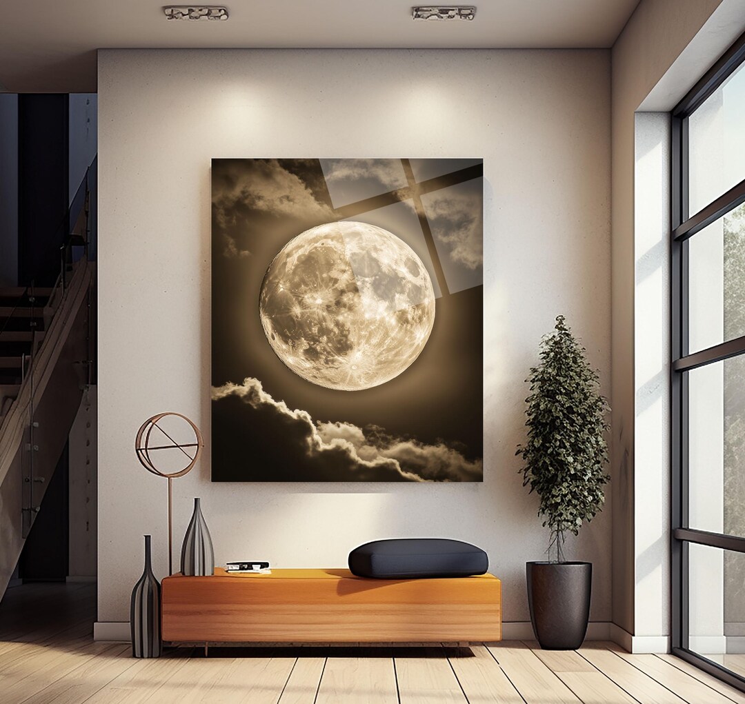 Night Moon Picture , Dorm Room Decor , Colorful Glass , Gift for Him ...