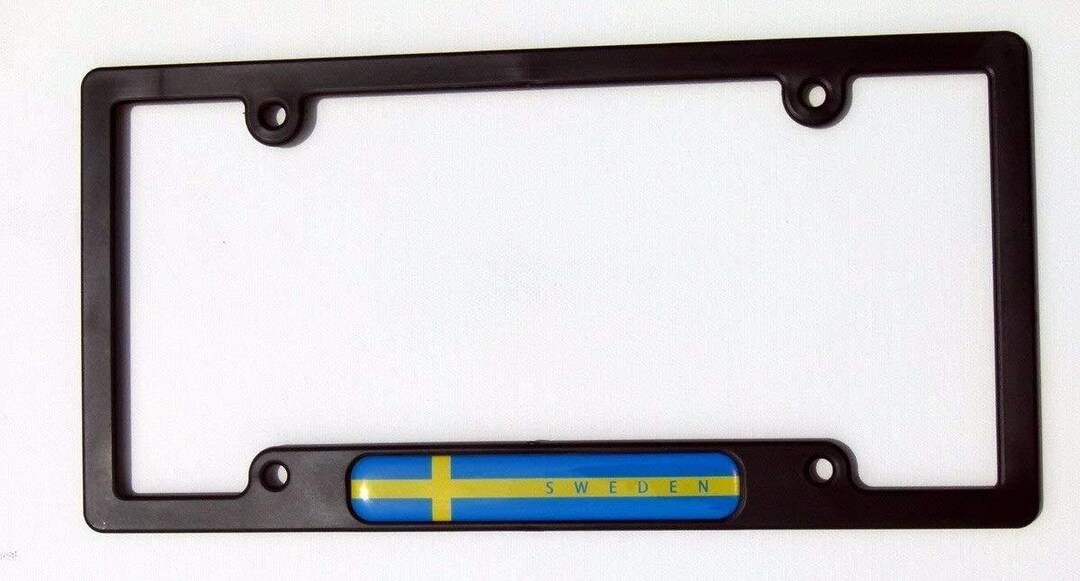 Sweden Swedish Flames Flag Black Plastic Car License Plate Frame Dome ...