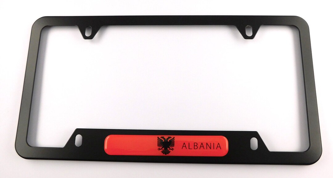 Albania Flag Metal Black Aluminum Car License Plate Frame Bottom Cutout ...