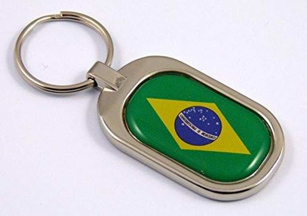 Brazil Flag Key Chain Metal Chrome Plated Keychain Key Fob Keyfob ...