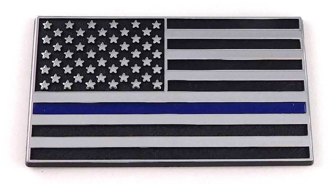 Thin Blue Line Police USA Flag Black Chrome Plastic Car Track Emblem 3D ...