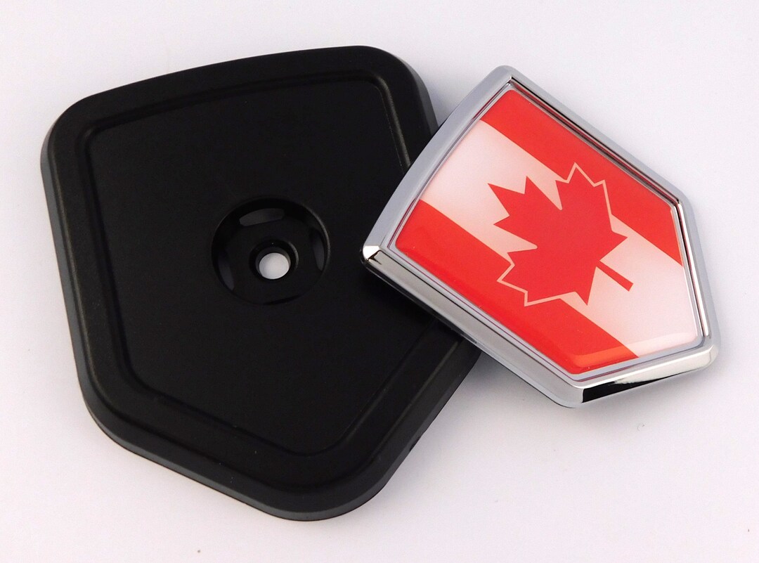 Canada Canadian Red and White Flag Car Truck Black Shield Grill Badge ...