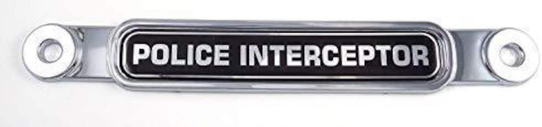 Police Interceptor Flag Chrome Emblem Screw on Car License Plate Decal ...