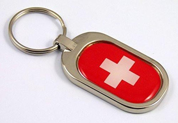 Switzerland Flag Key Chain Metal Chrome Plated Keychain Key - Etsy