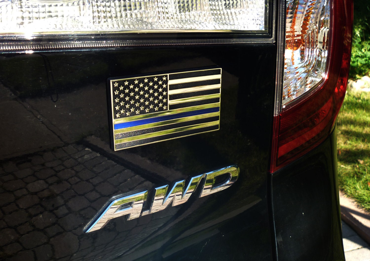 Thin Blue Line Police USA Flag Black Chrome Plastic Car Track Emblem 3D ...