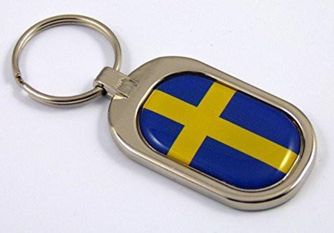 Sweden Flag Key Chain Metal Chrome Plated Keychain Key Fob Keyfob ...