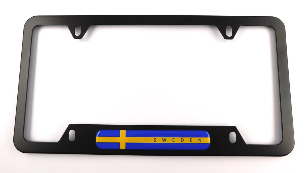Sweden Swedish Flag Metal Black Aluminum Car License Plate Frame Bottom ...
