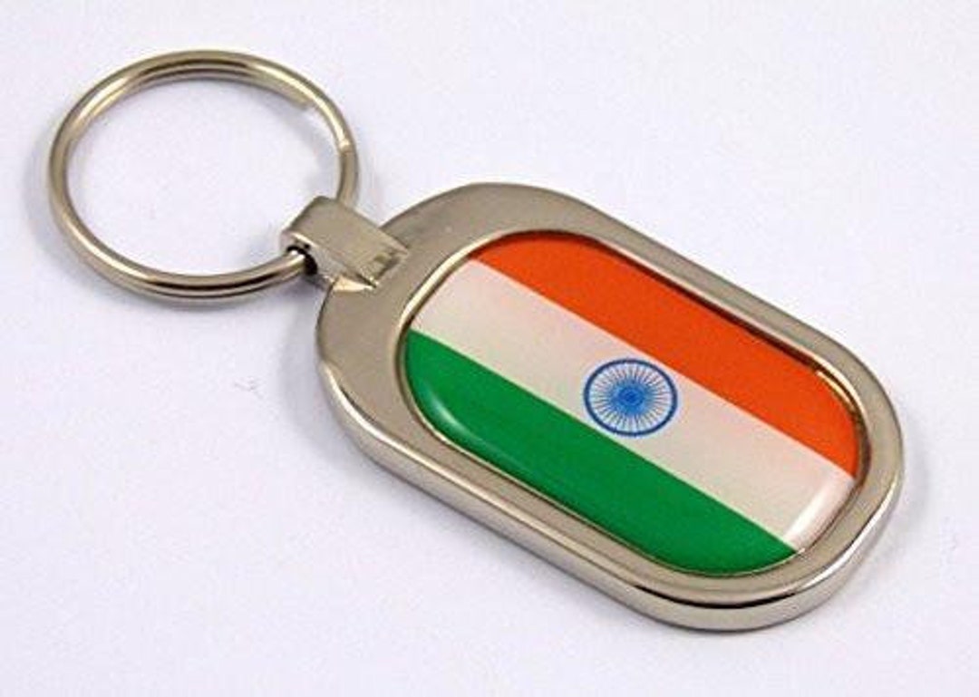 India Flag Key Chain Metal Chrome Plated Keychain Key Fob Keyfob Indian ...