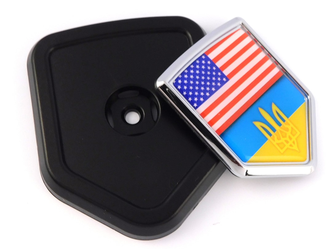 USA Ukraine Flag Car Truck Black Shield Grill Badge Grille Chrome ...
