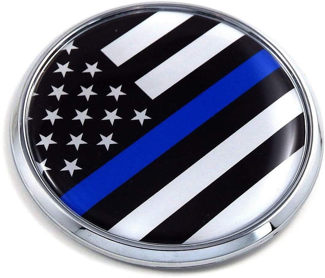 Usa Police Thin Blue Line Flag 2.75" Car Chrome Round Emblem Decal 3d ...