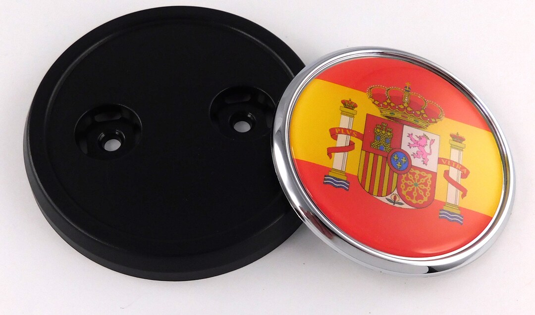 Spain Spanish Flag Car Truck Black Round Grill Badge 3.5" Grille Chrome ...