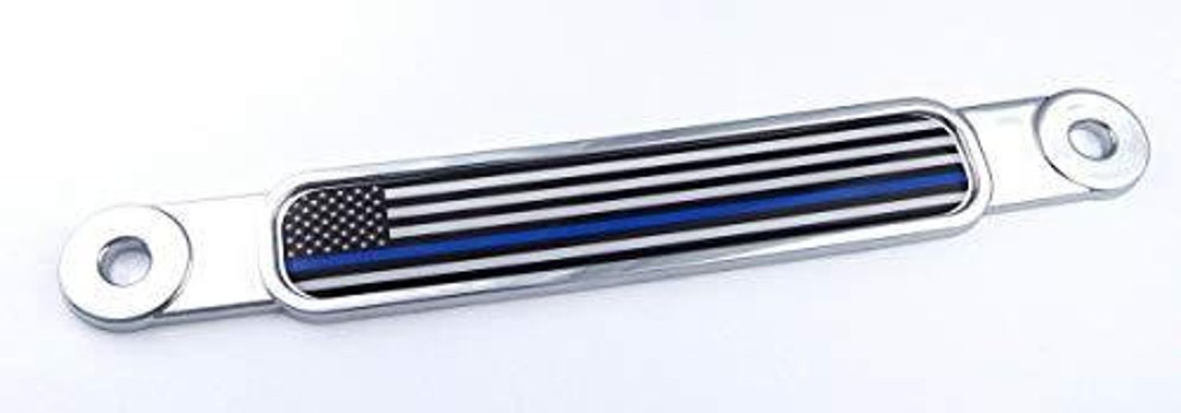 USA Police Thin Blue Line Chrome Emblem Screw on Car License Plate ...