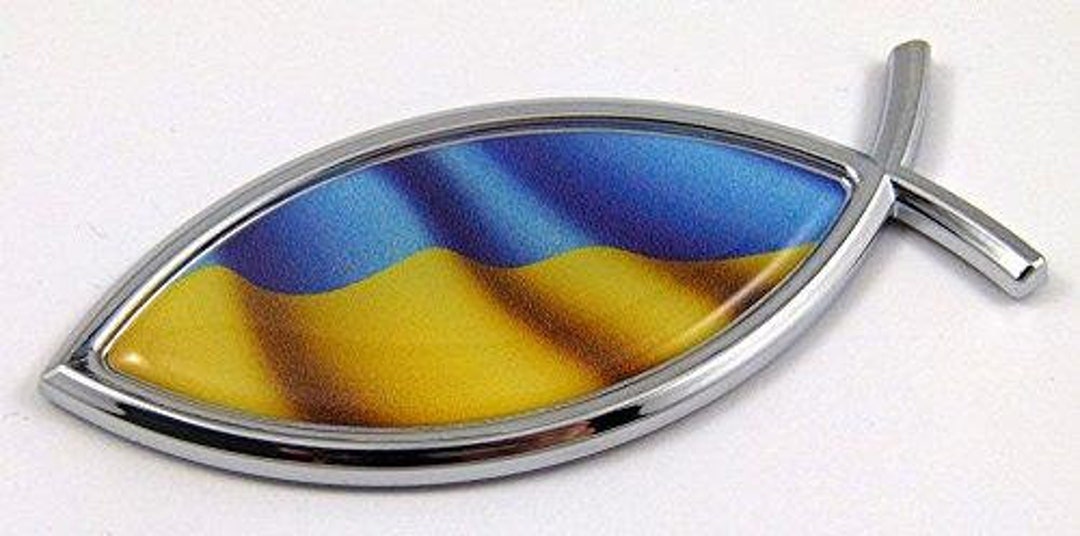 Ukraine Jesus Fish Ukrainian Flag Car Bike Chrome Emblem Decal Sticke ...