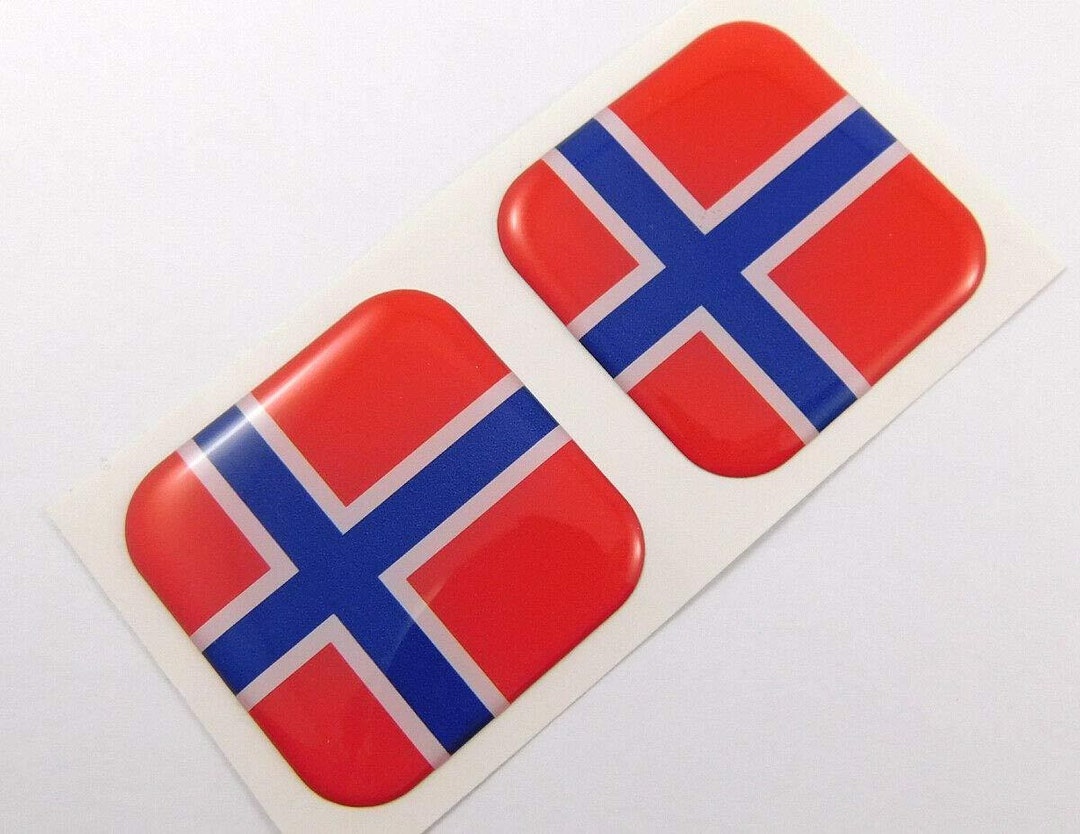 Norway Norwegian Flag Square Domed Decal Car Bike Gel Stickers 1.5" 2pc ...