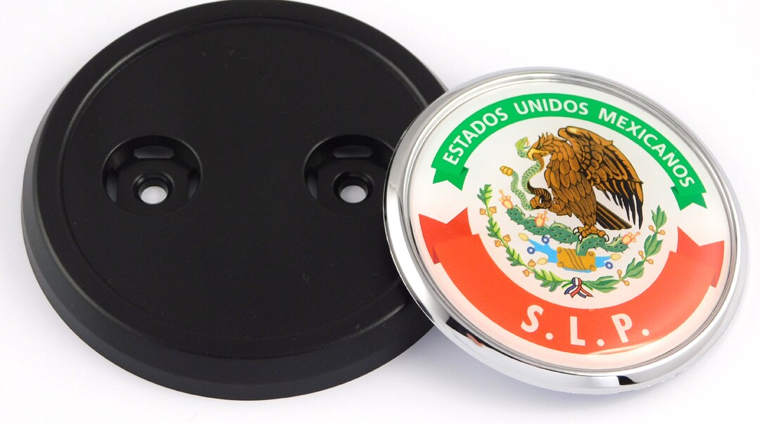 SLP S.L.P. Mexico State Flag Car Truck Black Round Grill Badge 3.5 ...