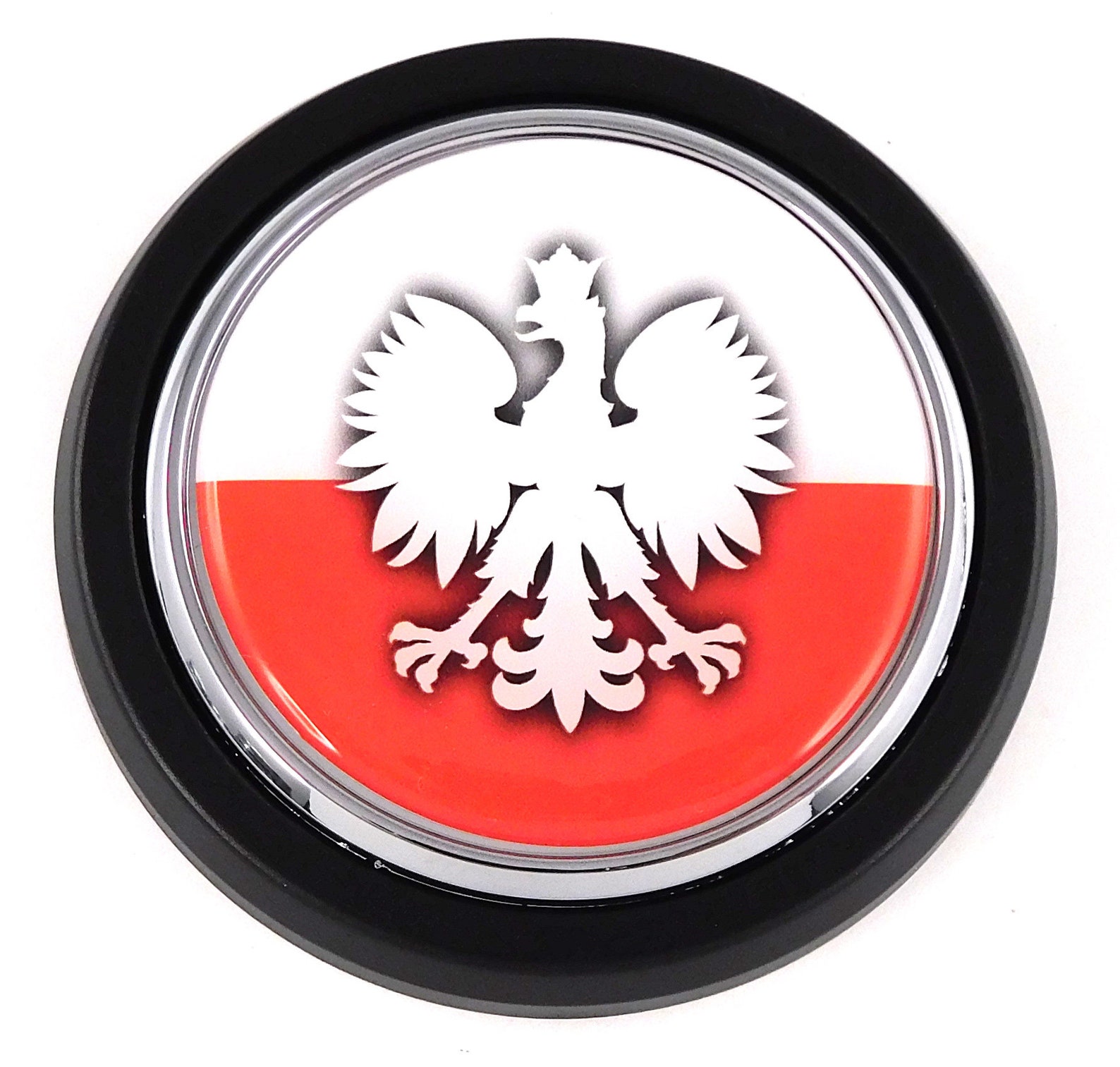 Poland Polish Polska Flag Car Truck Black Round Grill Badge 3.5" Grille ...