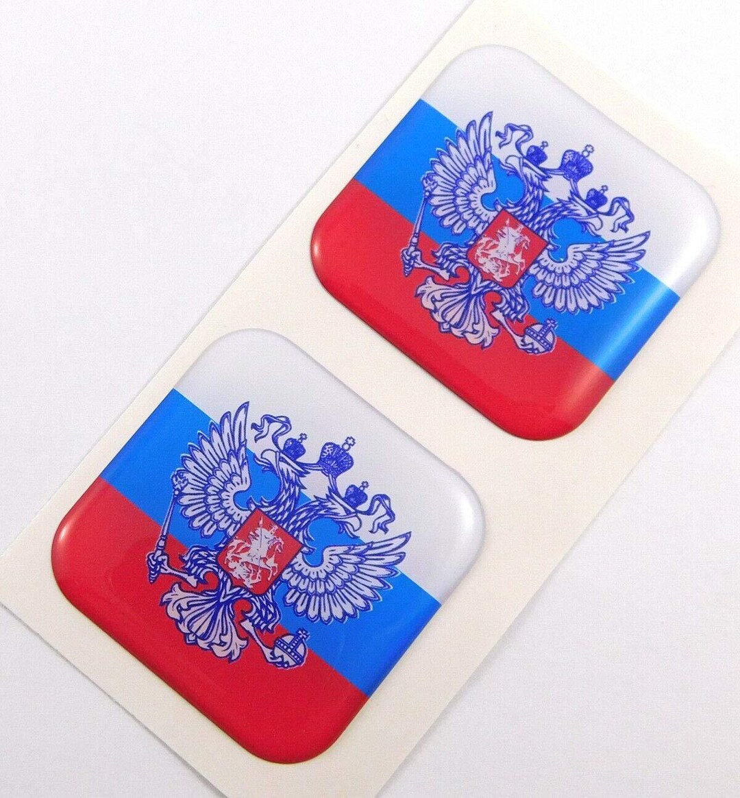 Russia Russian Flag Square Domed Decal Car Bike Gel Stickers 1.5" 2pc ...