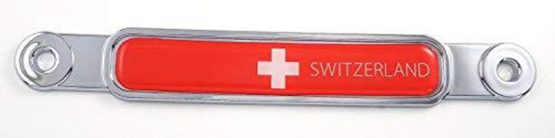 Switzerland Swiss Flag Chrome Emblem Screw on Car License Plate Decal ...