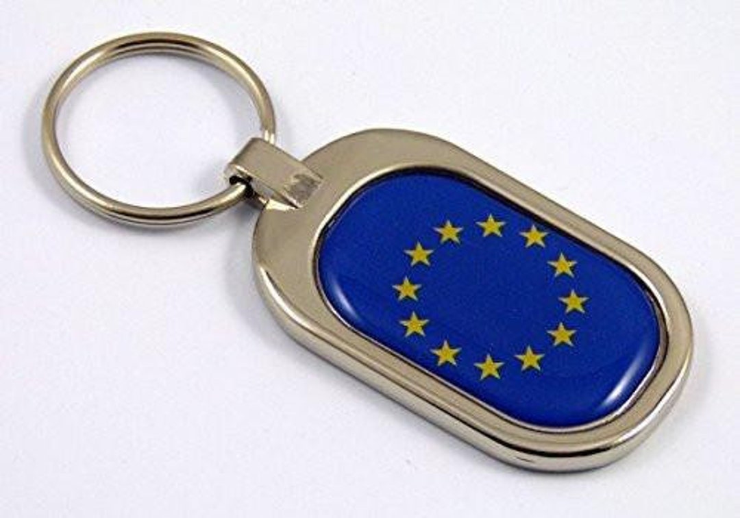 European Union Europe Flag Key Chain Metal Chrome Plated Keychain Key ...