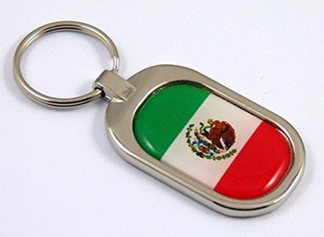 Mexico Flag Key Chain Metal Chrome Plated Keychain Key Fob Keyfob ...