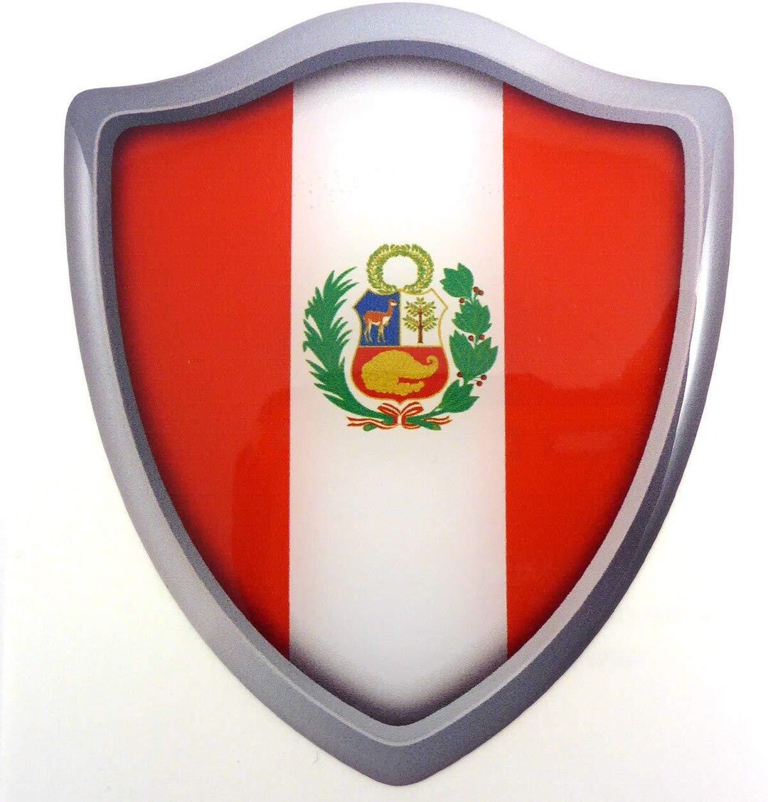 Peru Flag Shield Domed Decal 3D Look Emblem Resin Car Sticker 2.6"x3 ...