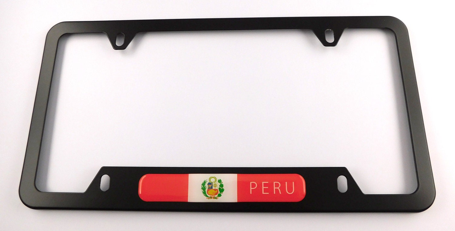 Peru Peruvian Flag Metal black Aluminum Car License plate frame bottom ...