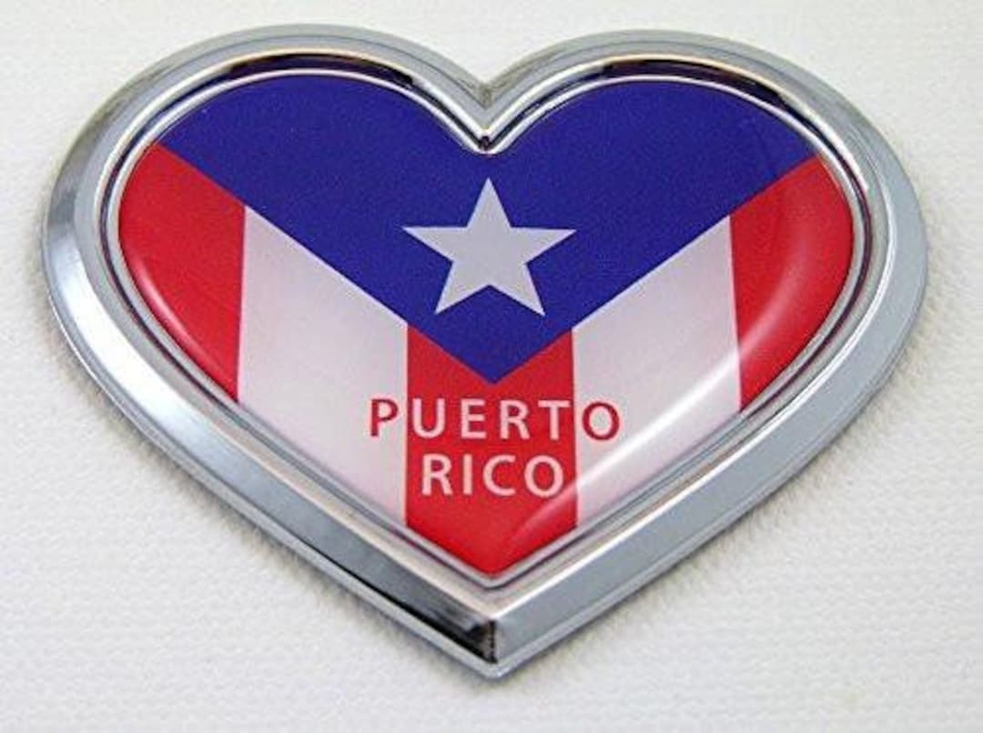 Puerto Rico Heart Flag Chrome Emblem Car Decal Sticker Badge Bumper ...