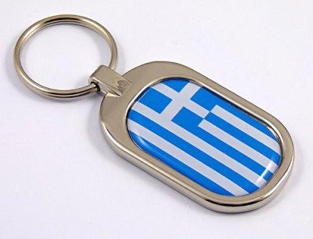 Greece Flag Key Chain Metal Chrome Plated Keychain Key Fob Keyfob Greek ...