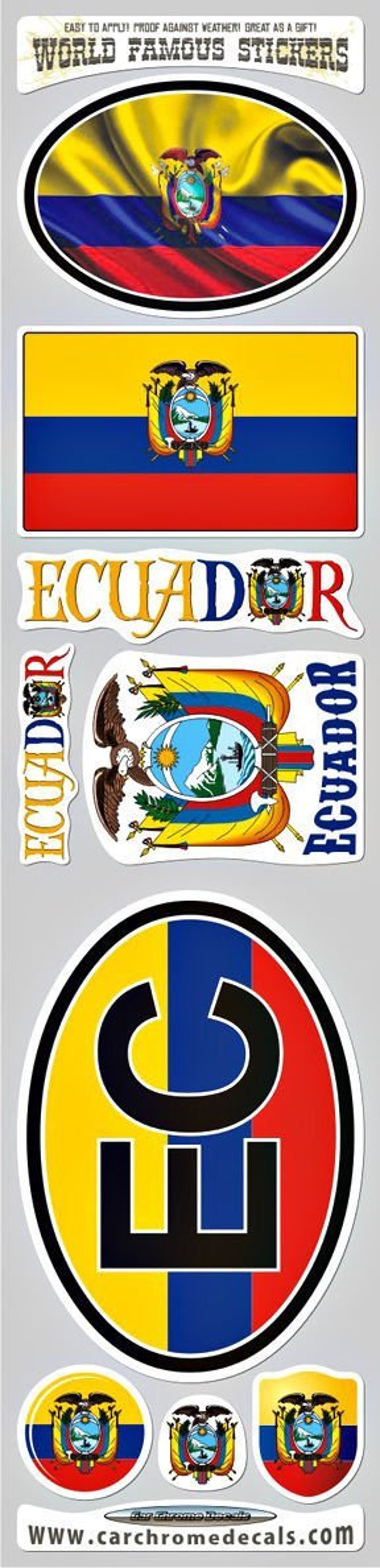 Ecuador 9 Stickers Set Flags Decals Bumper Stiker Car Auto Bike Laptop ...