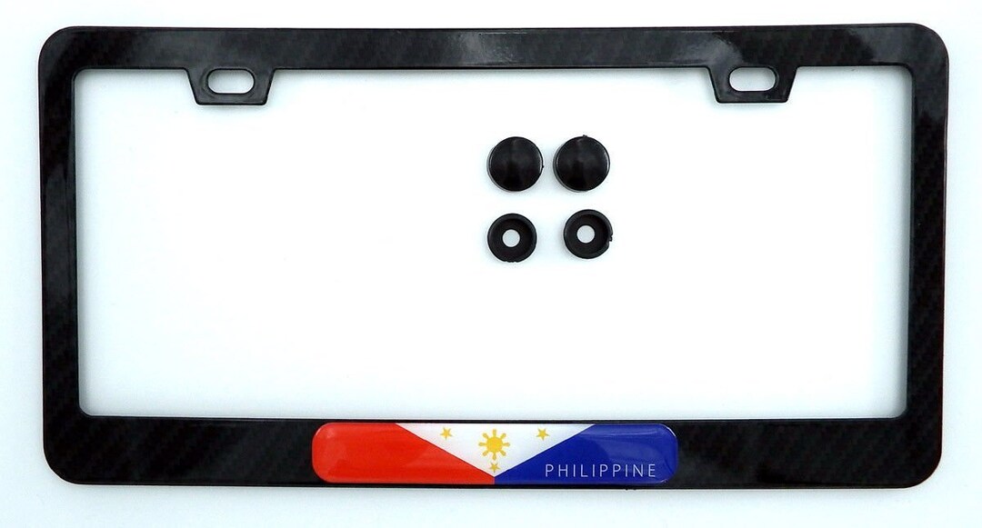 Philippine Flag Black Carbon Fiber Look Metal Car License Plate Frame ...