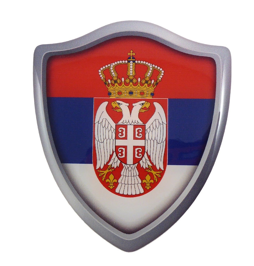 Serbia Serbian Flag Shield Domed Decal 3D Look Emblem Resin Car Sticker ...