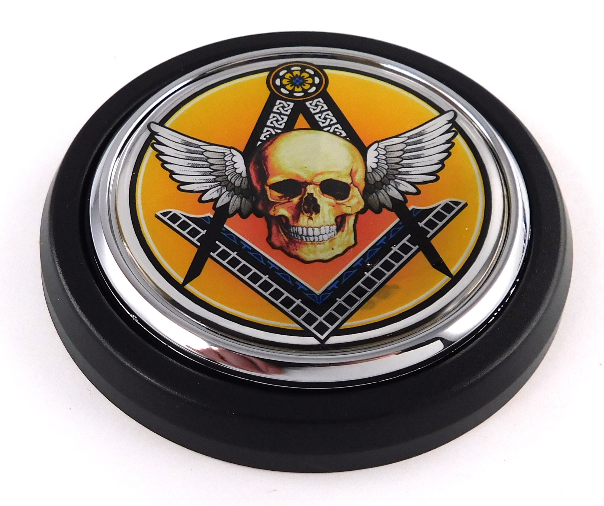 Mason Masonic Logo With Skull Flag Car Truck Black Round Grill Badge 3. ...