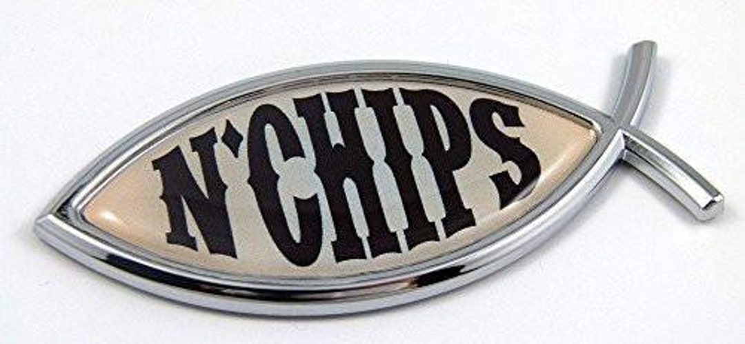Fish N'chips Jesus Fish and Chips Car Bike Auto Chrome Emblem Decal ...