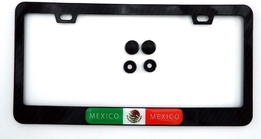 Mexico Mexican Flag Black Carbon Fiber Look Metal Car License Plate ...