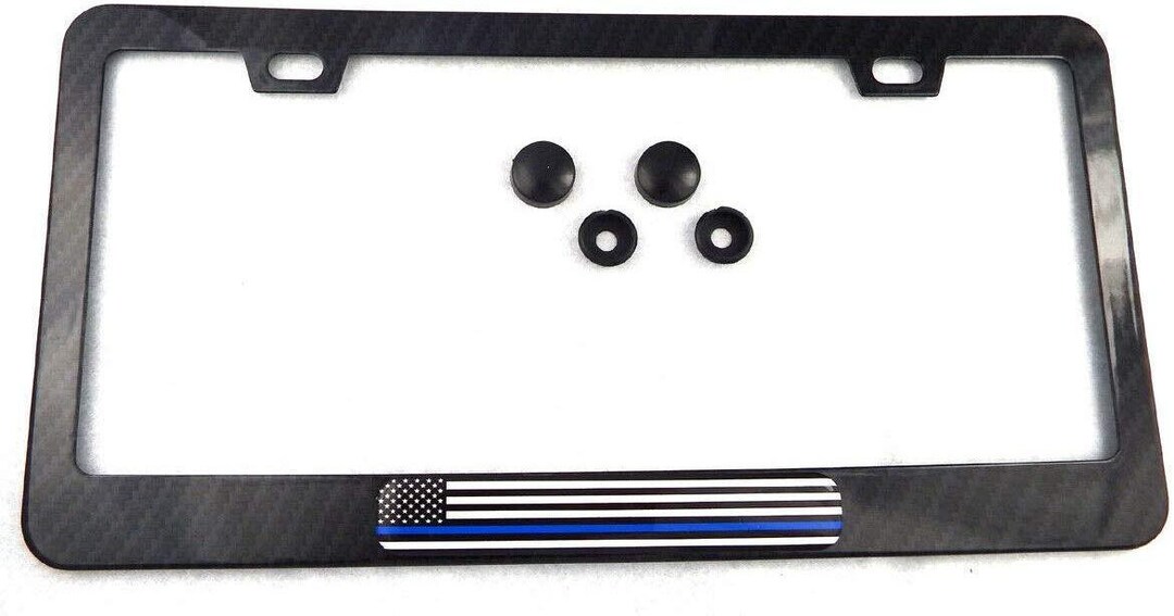 USA Police Flag Black Carbon Fiber Look Metal Car License Plate Frame ...