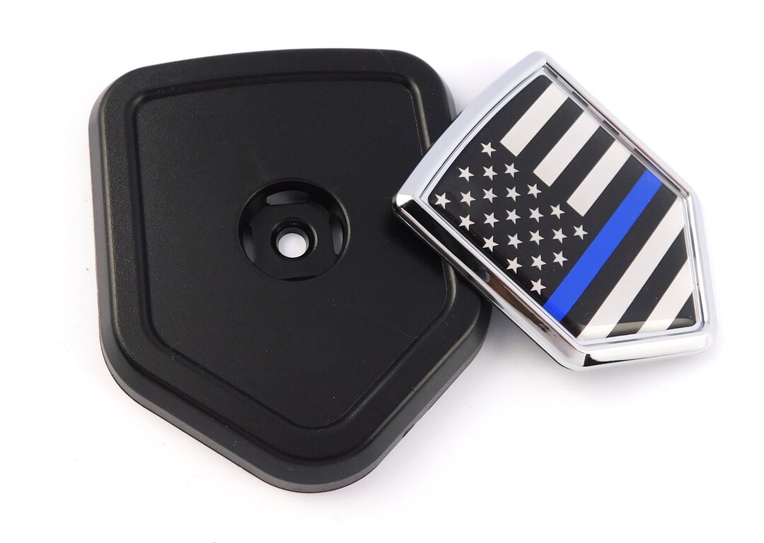 USA Police Thin Blue Line Flag Car Truck Black Shield Grill Badge ...