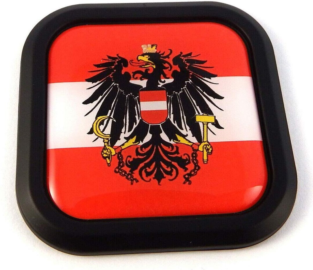 Austria Flag Square Black Rim Emblem Car 3D Decal Badge Bumper Hood ...