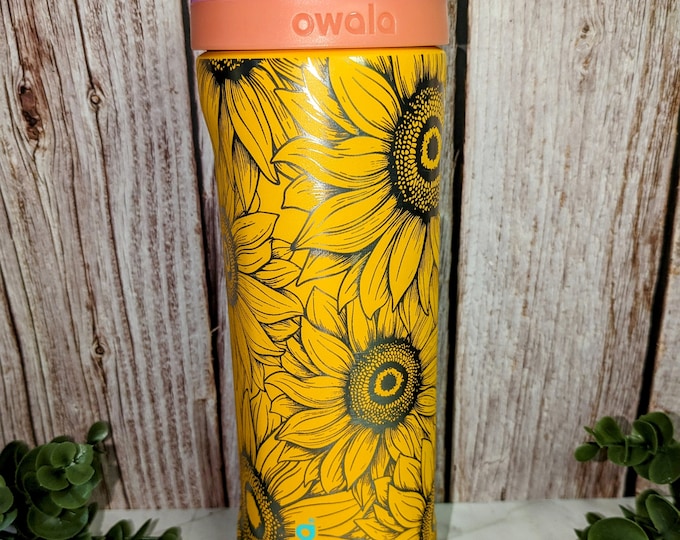 Sunflower Owala Free Sip 24 Oz., Owala Water Bottle, Sunflower Pattern ...