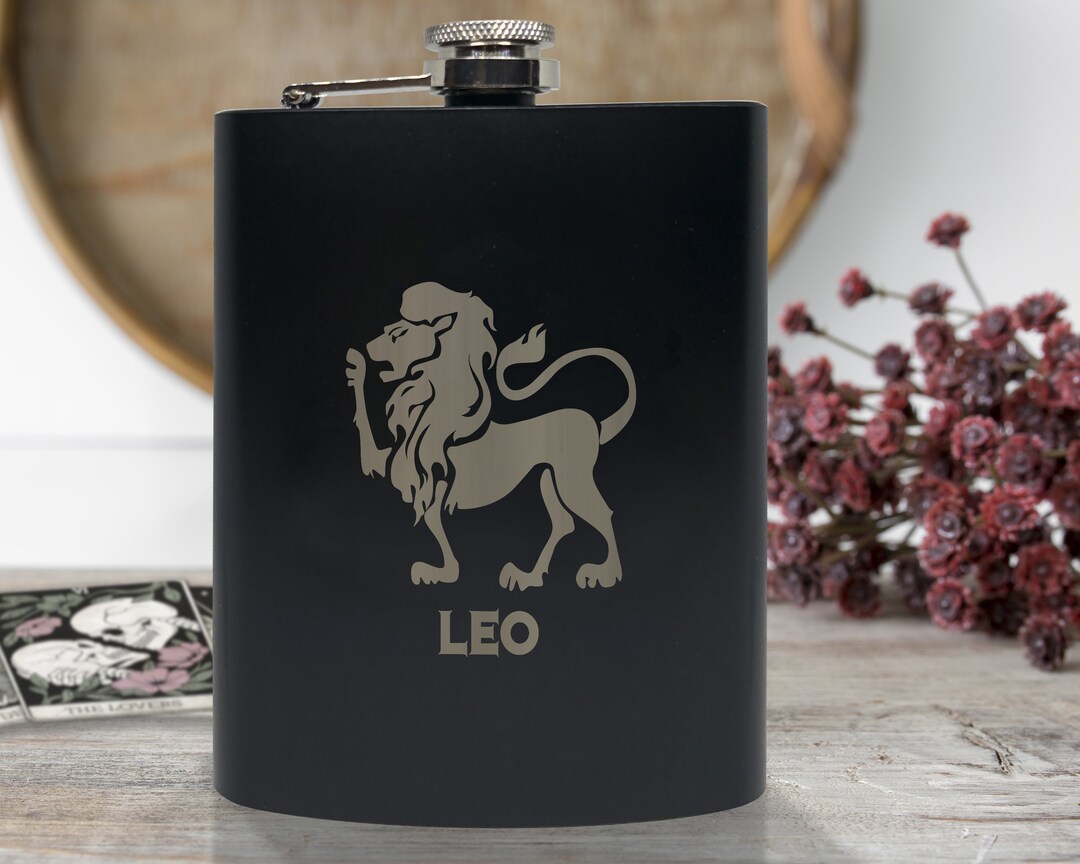 Leo Zodiac Flask, 8oz Stainless Steel, Hip Flask, Funnel Included ...