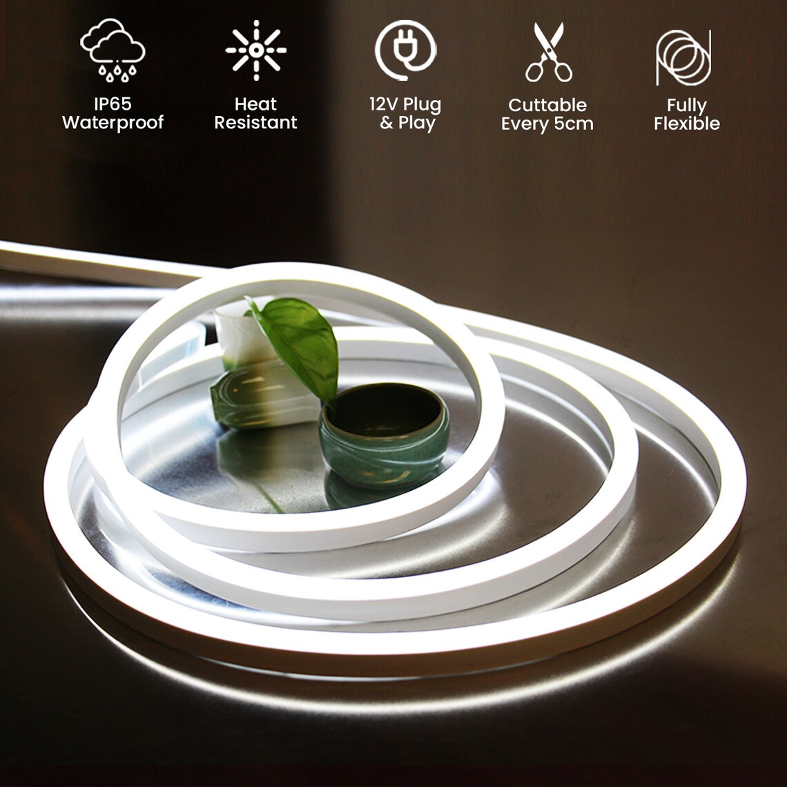 ATOM Led Cool White Led Neon Flex Lights 612mm Dc12v Full Kit. Home, Kitchen Outdoor LED Neon ...