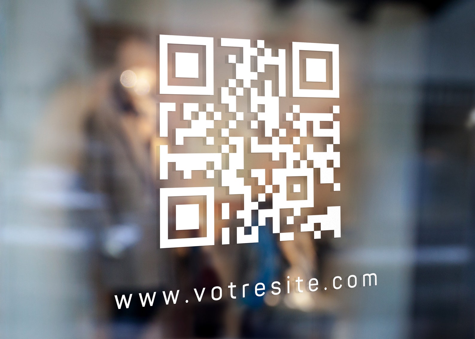 Sticker QR code pointant vers un site web pour commerce, vitrophanie boutique, vitrine, magasin ...