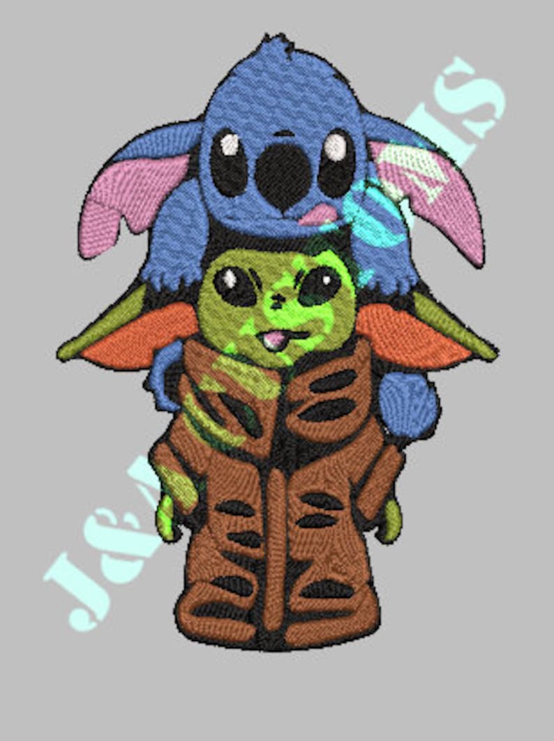 Baby Yoda and Stitch 3 Size File/baby Yoda and Stitch Embroidery File ...