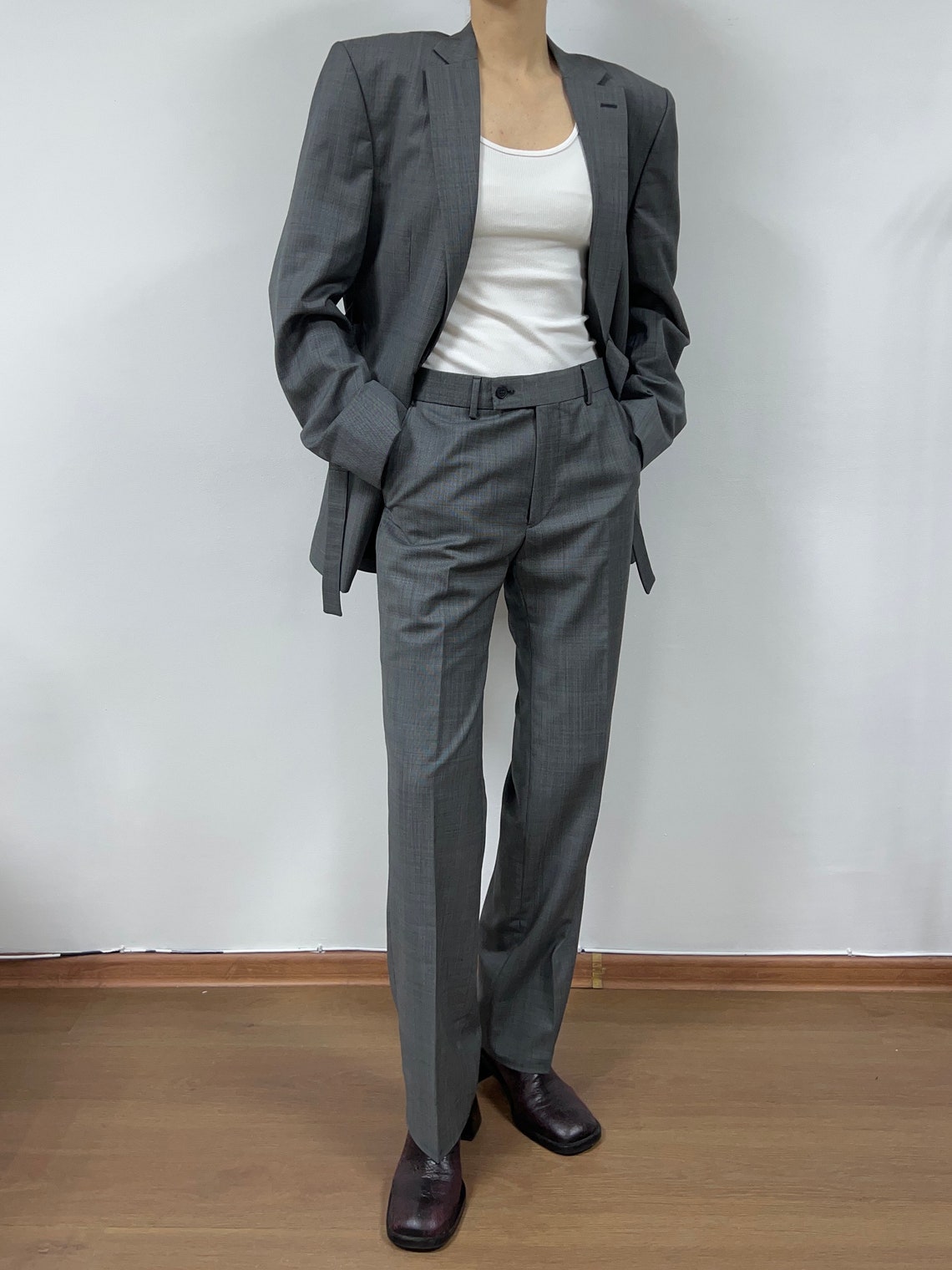 Reworked Women Classic Office Suit, Upcycled Two Piece Trousers Set ...