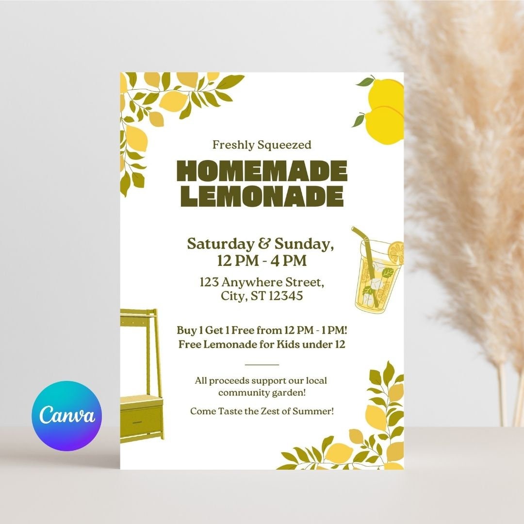 Lemonade Stand Template Canva Template, Editable Flyer, Invitation ...