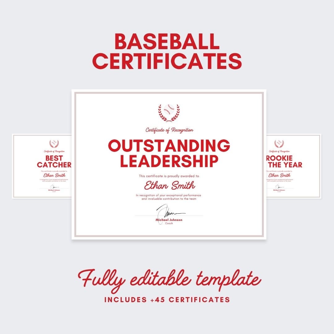 47 Baseball Team Award Certificates Bundle Editable Template, End of ...