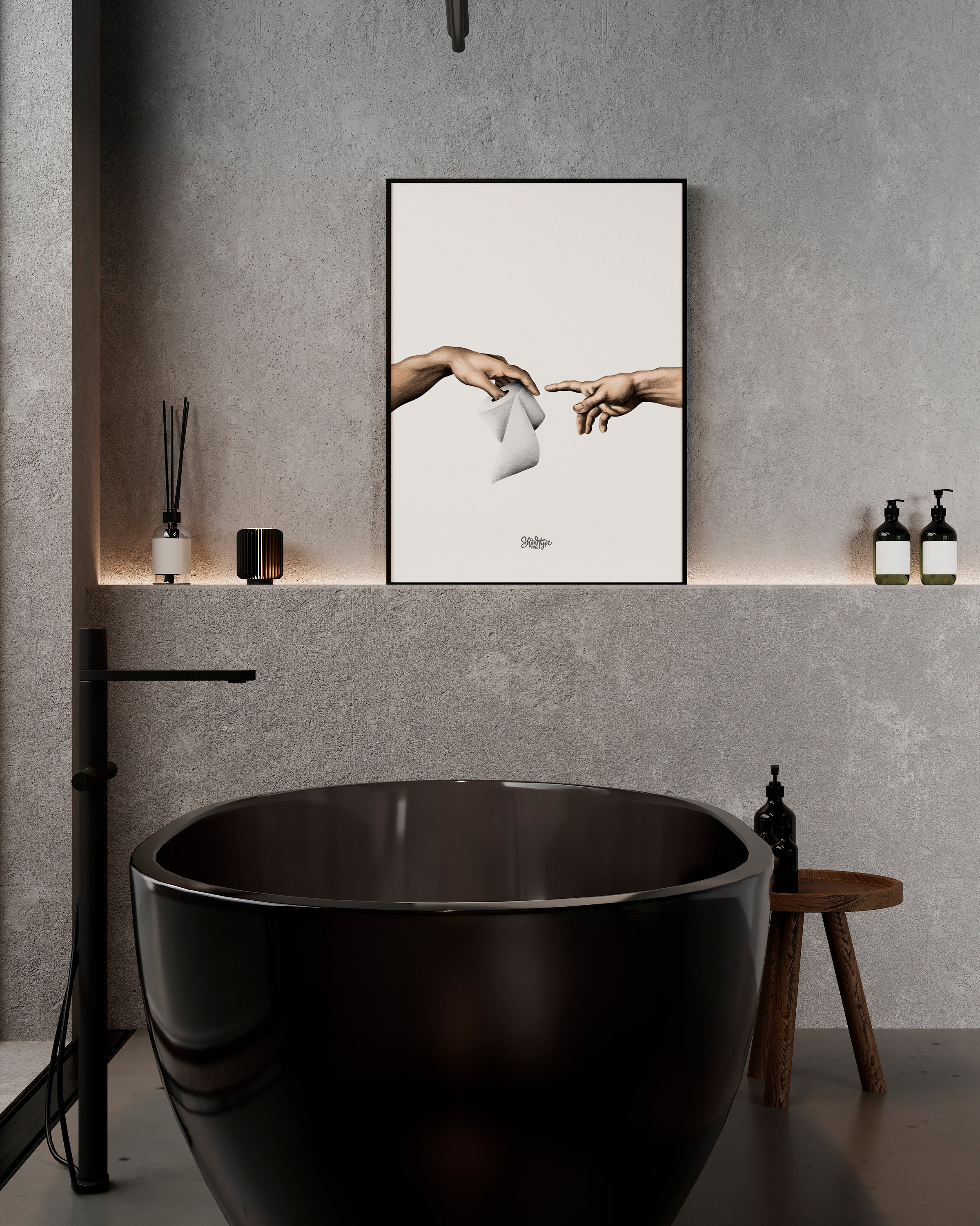 Adam's Creation Meets Toilet Paper | Funny Bathroom Decor Humorous Art ...