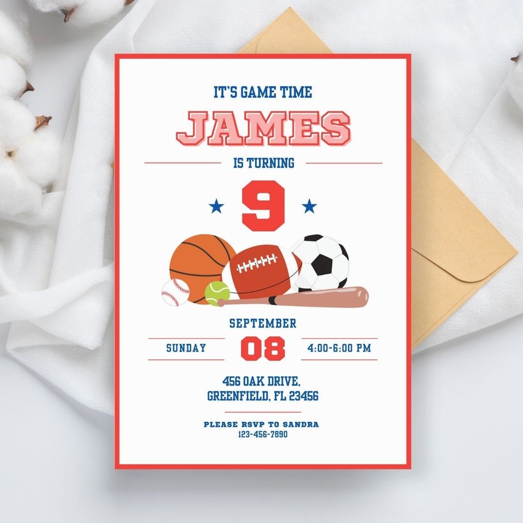 Editable All Star Sports Invitation | Sports Party Invite | Canva ...