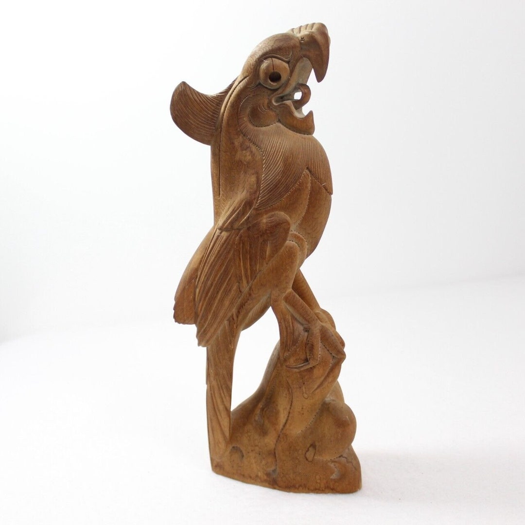 Vintage Hand Carved Wood Bird Statue Tropical Parrot Decor 11.5 Tall ...