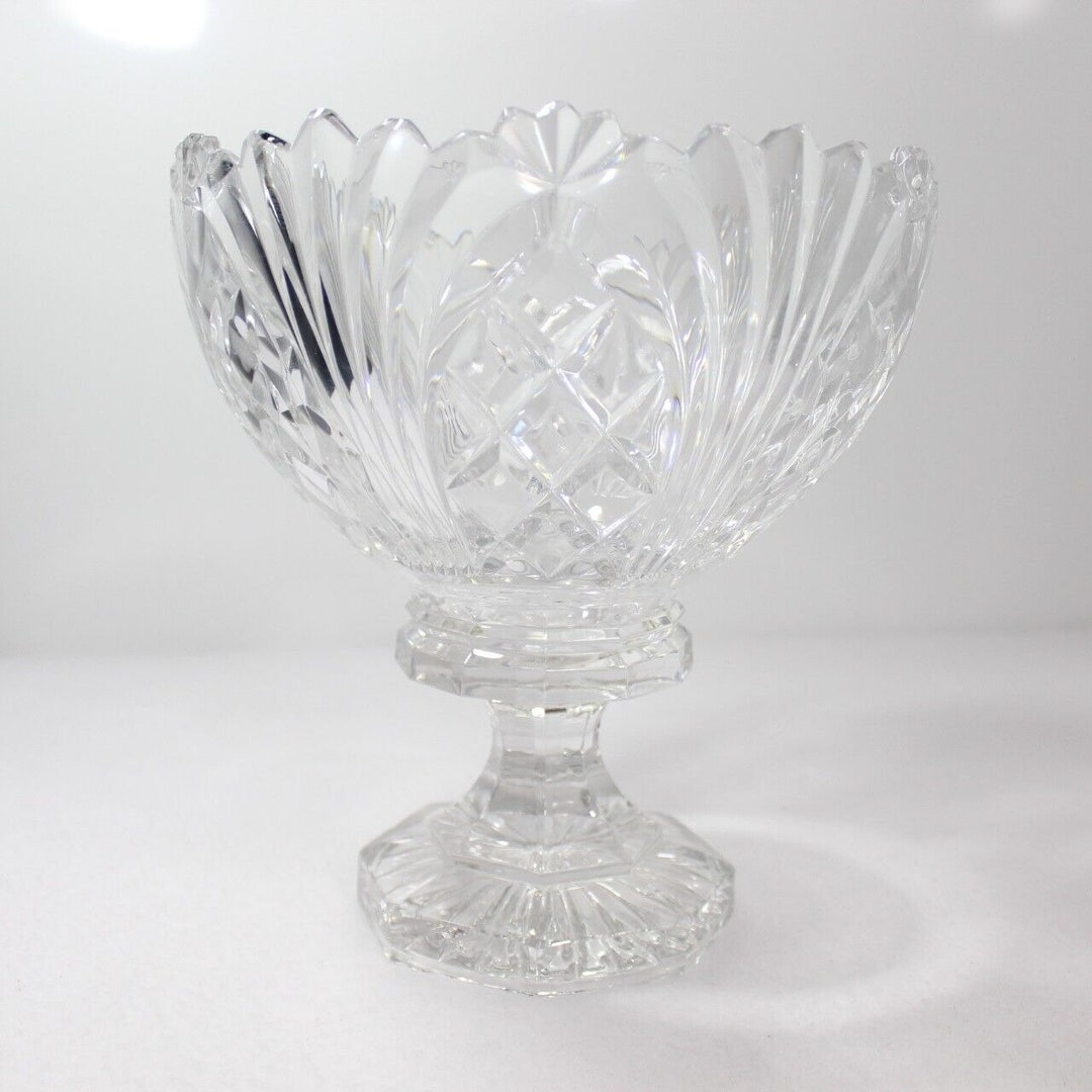 Vintage Large Clear Crystal Pedestal Bowl Dish 10" X 9" Octoganal Base ...