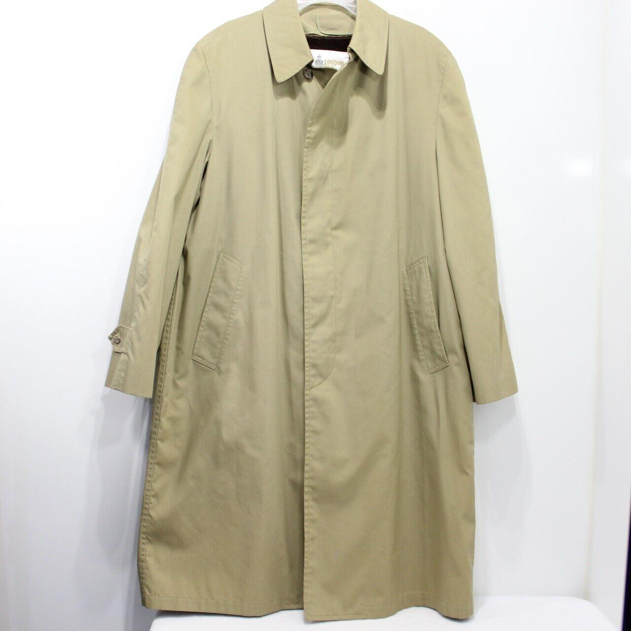London Fog Mens Beige Trench Coat Button up Removable Liner Vintage 42 ...